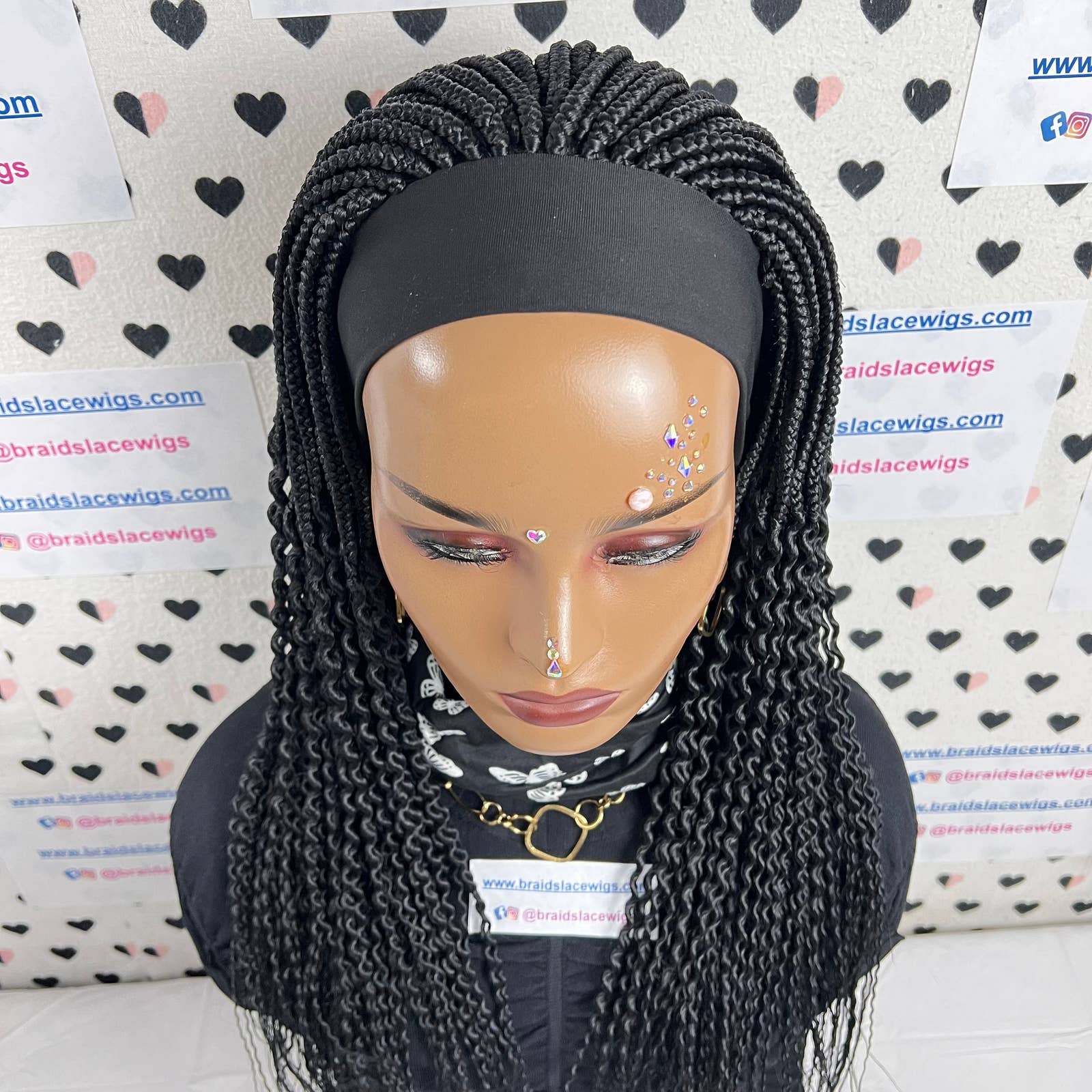 Headband Wig Braided Half Box Braid Wigs For Black Women With Wavy Twi ...