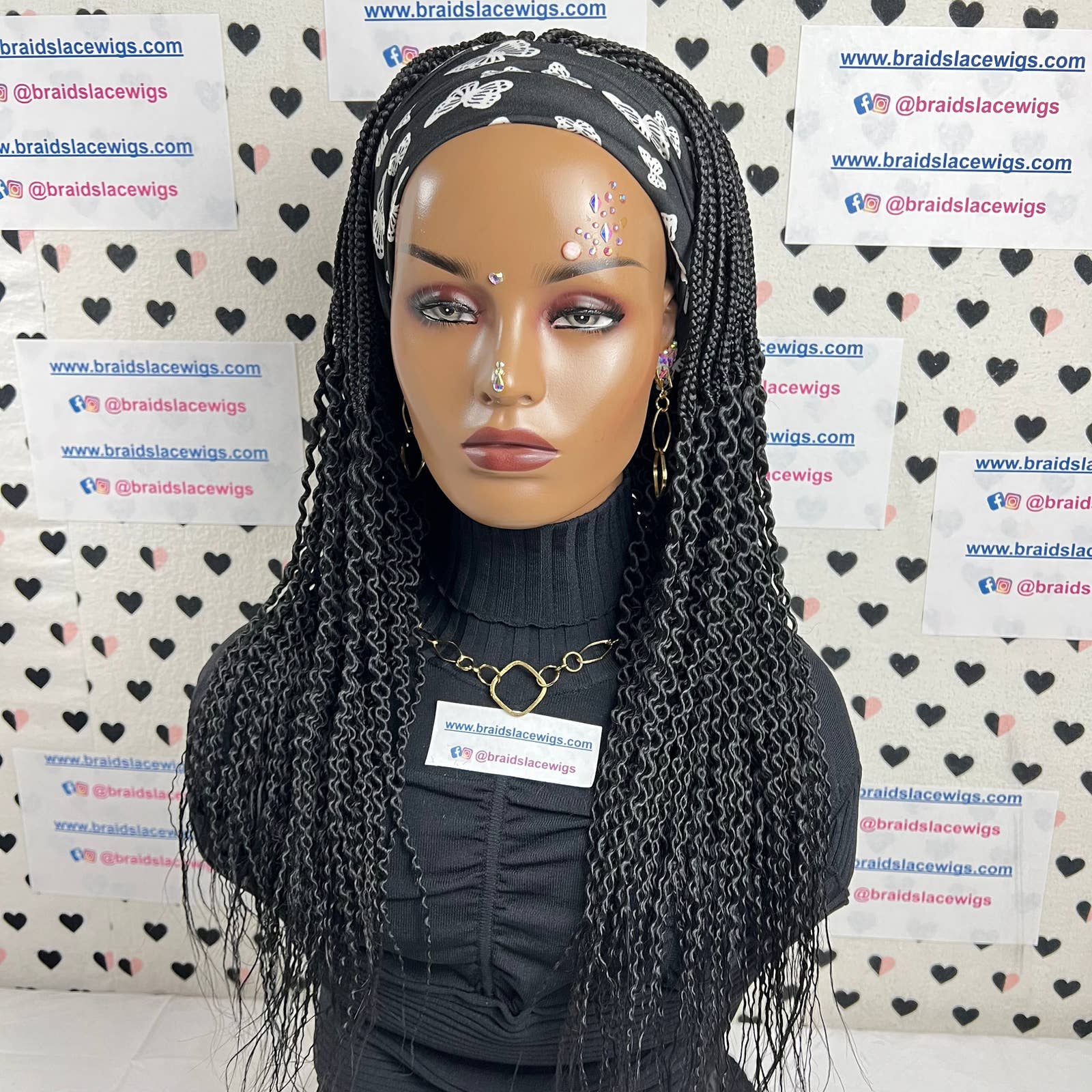 Headband Wig Braided Half Box Braid Wigs For Black Women With Wavy Twi ...