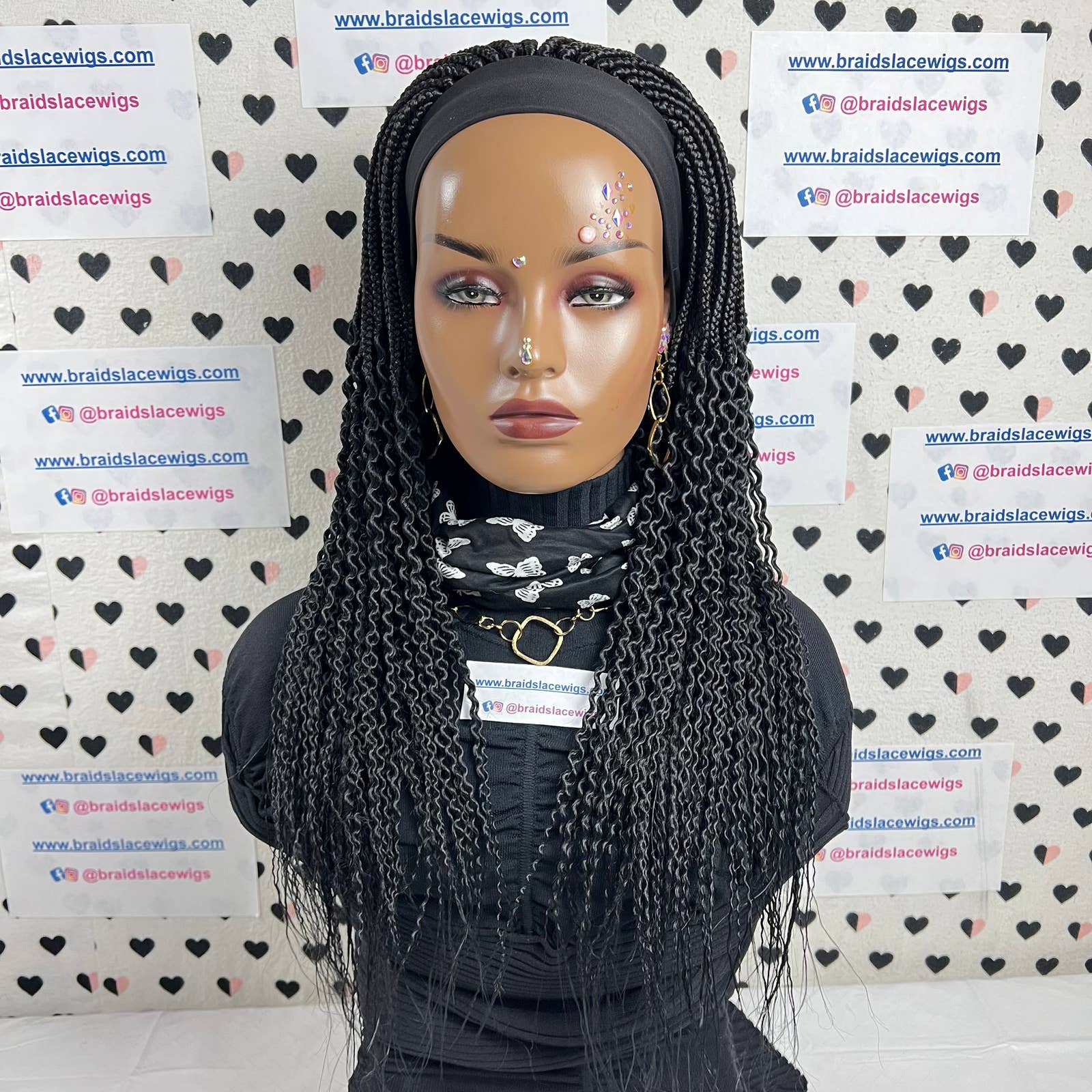 Headband Wig Braided Half Box Braid Wigs For Black Women With Wavy Twi ...