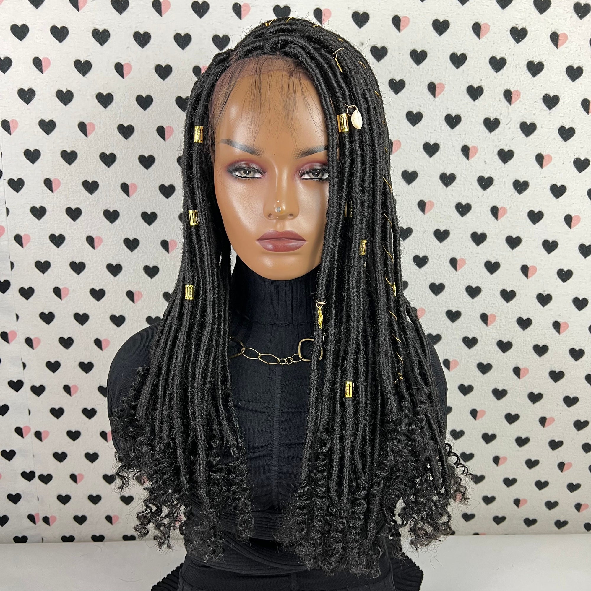 Lace Frontal Boho Faux Locs Goddess Braids Braided Wig With Curly Ends ...