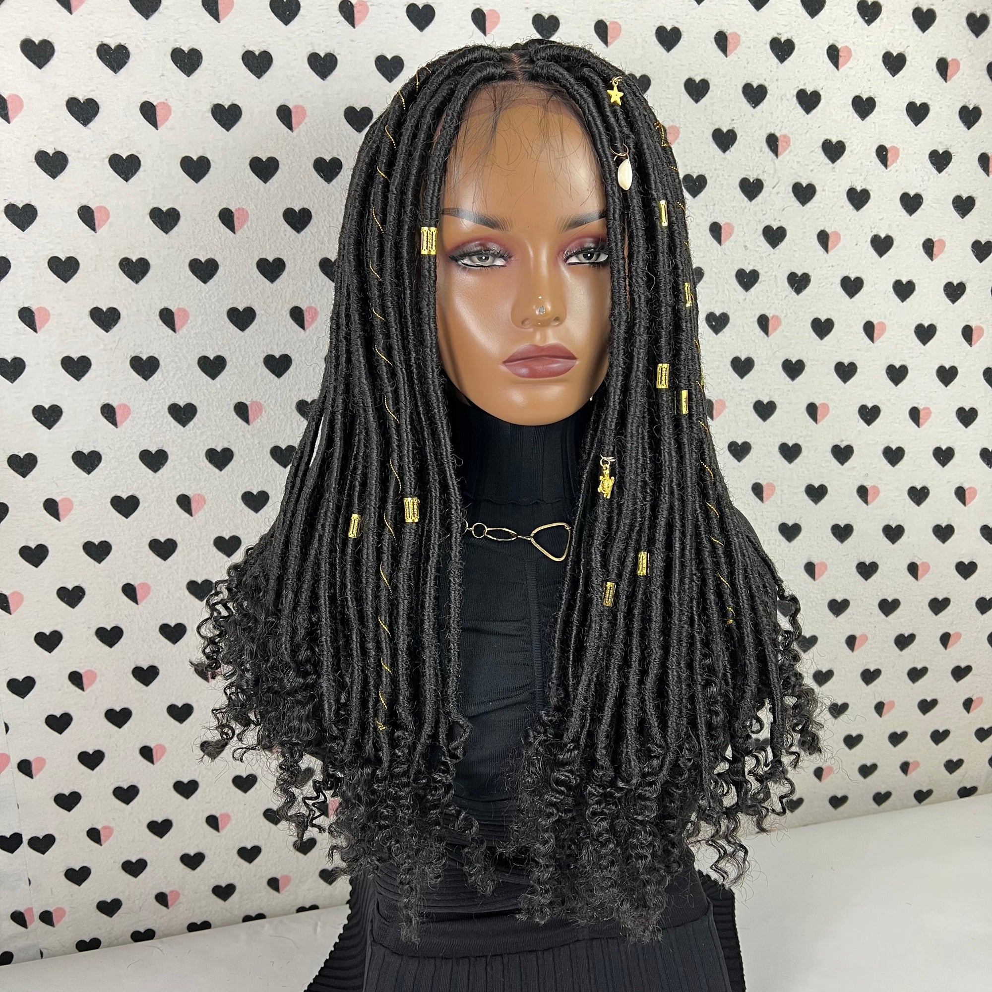 Lace Frontal Boho Faux Locs Goddess Braids Braided Wig With Curly Ends ...