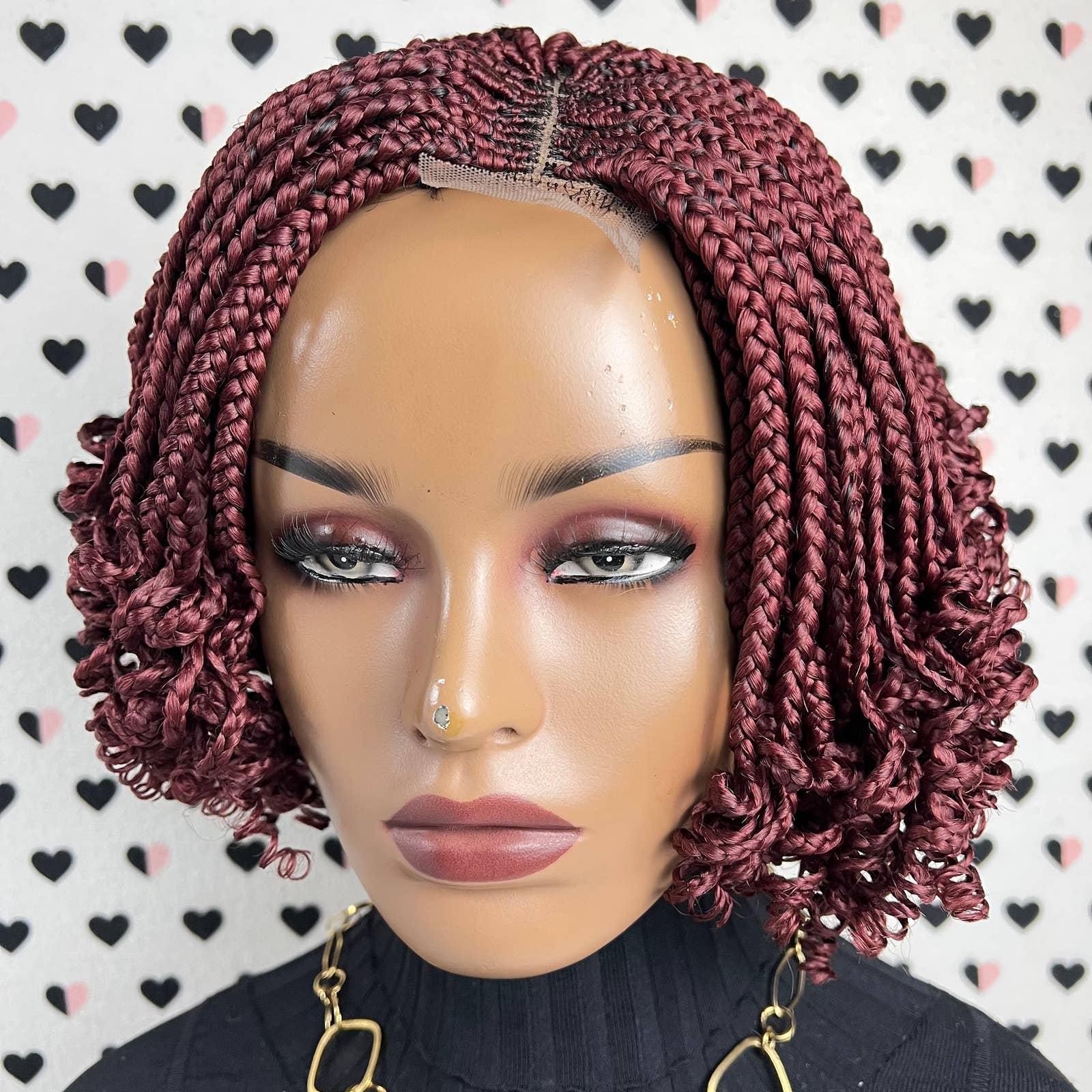 Handmade Curly Box Braids Cornrows Braided Wigs For Black Women Burgun ...
