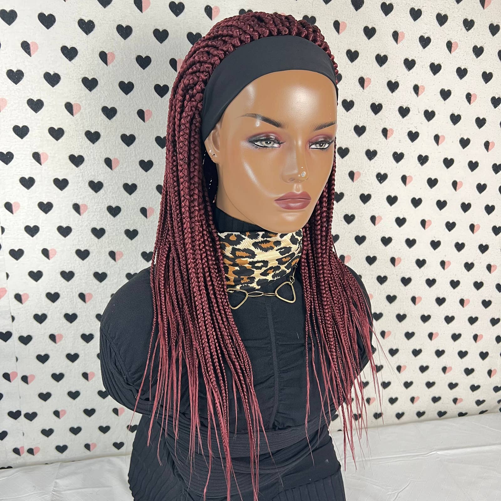 Headband Wig Braided Head band Wig Box Braids Wigs For Black Women Bur ...